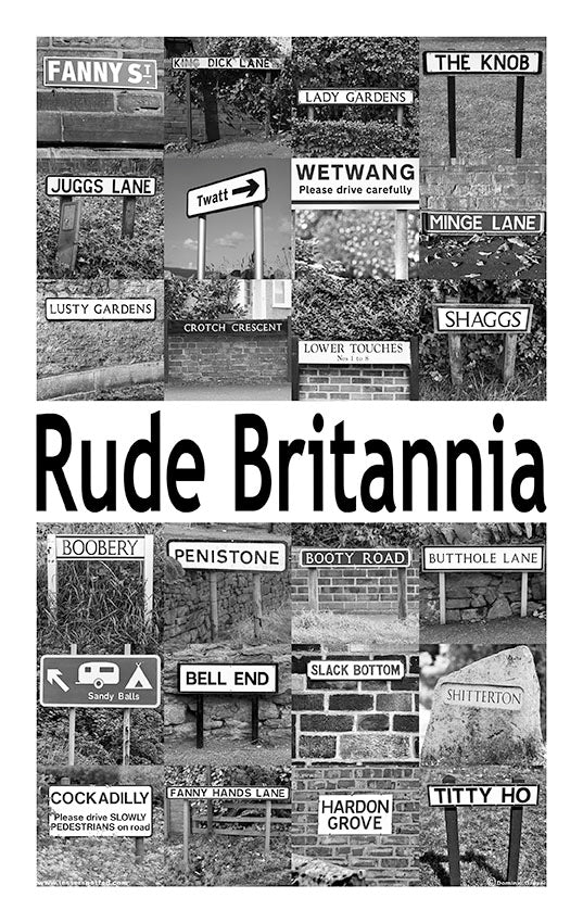 Rude Britannia Tea Towel featuring 24 of the UK's rudest road signs ...
